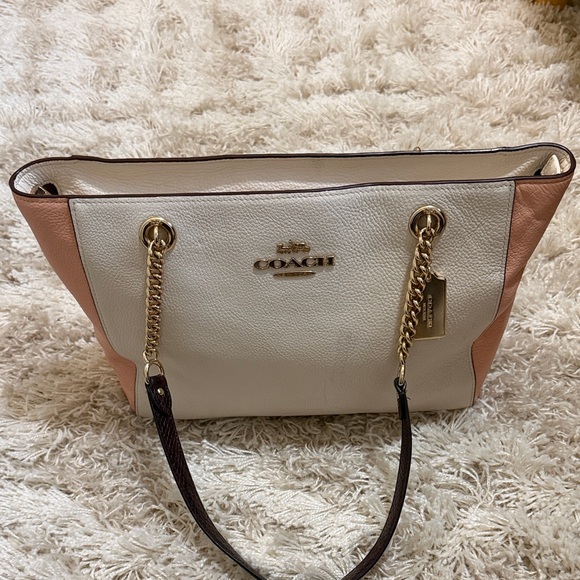 Coach | Bags | Coach Cream And Pink Tote Bag | Poshmark